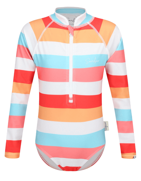 Sunset Stripes Long Sleeved Girls Swimsuit - Sandbar Swimwear
